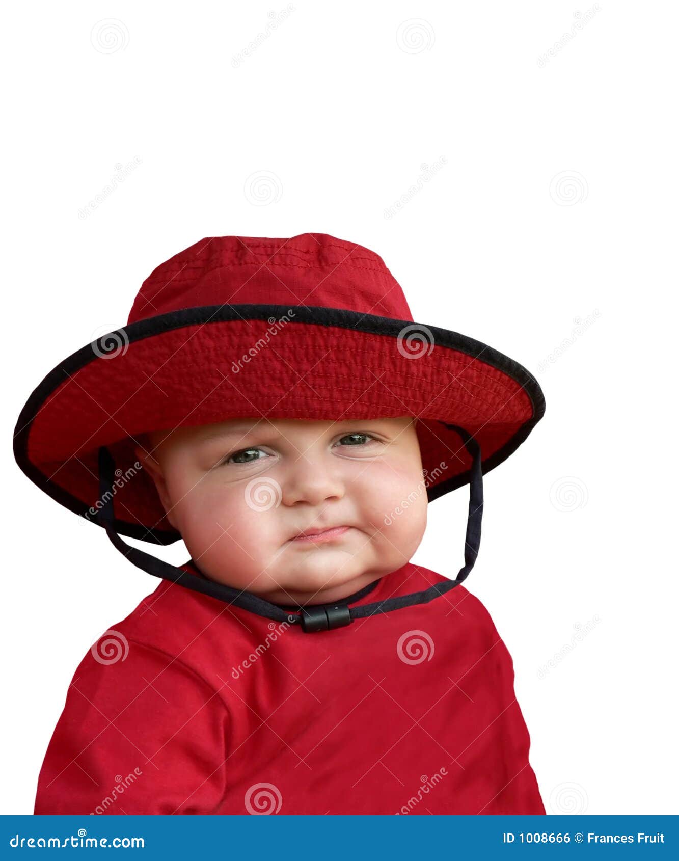 Skeptical baby in red hat. stock photo. Image of cheeks - 1008666
