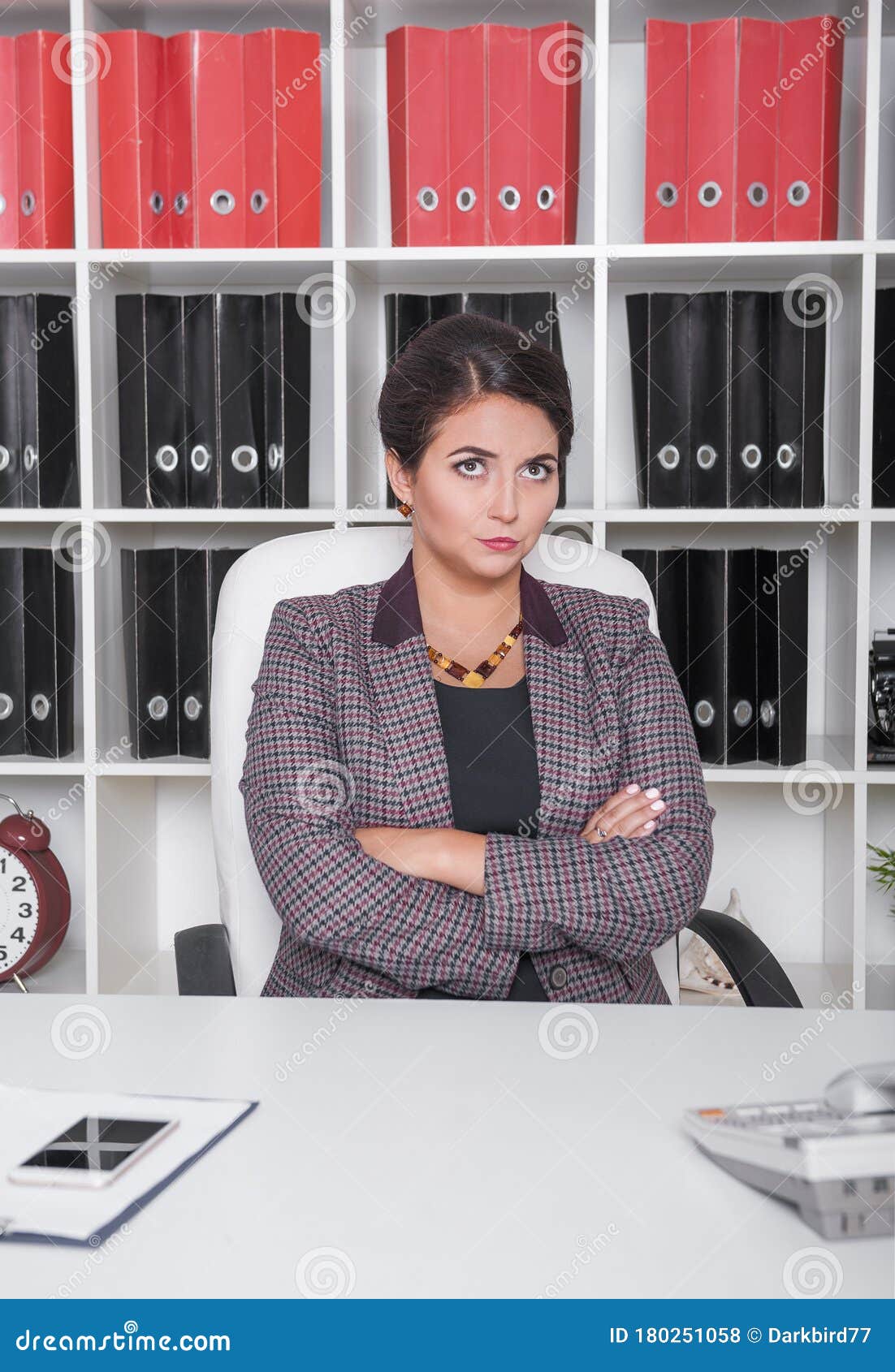 Skeptical Beautiful Business Woman in Office Stock Photo - Image of ...