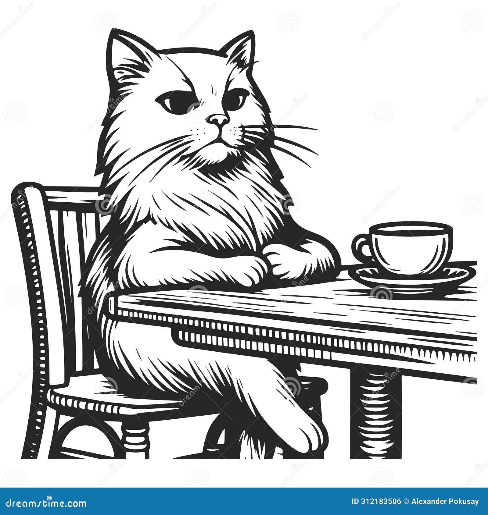 Skeptical Cat Sketch Raster Illustration Stock Illustration ...
