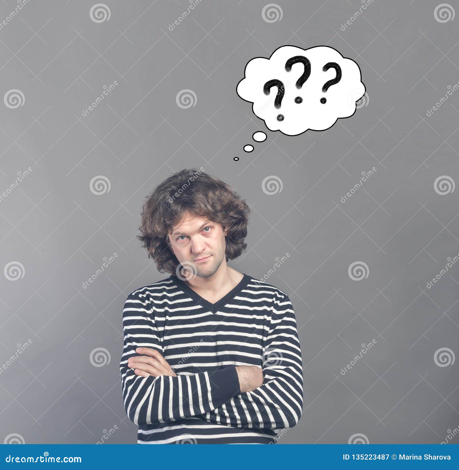Skeptical Man Looking Suspicious and Questionable with Drawn Cloud of ...