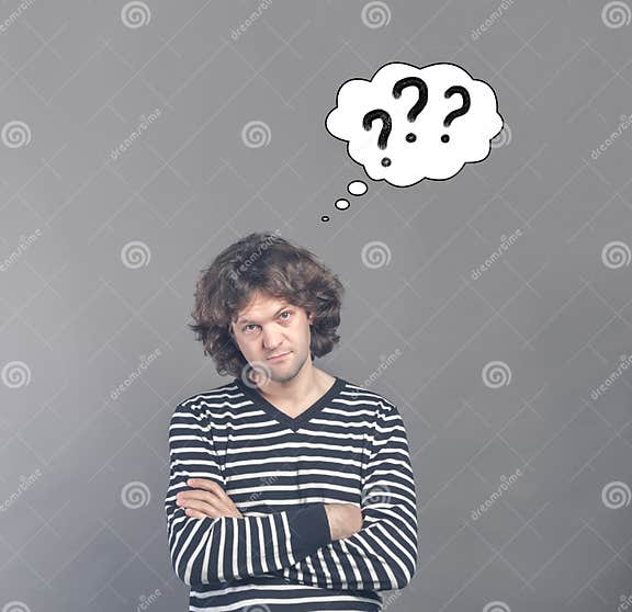 Skeptical Man Looking Suspicious and Questionable with Drawn Cloud of ...