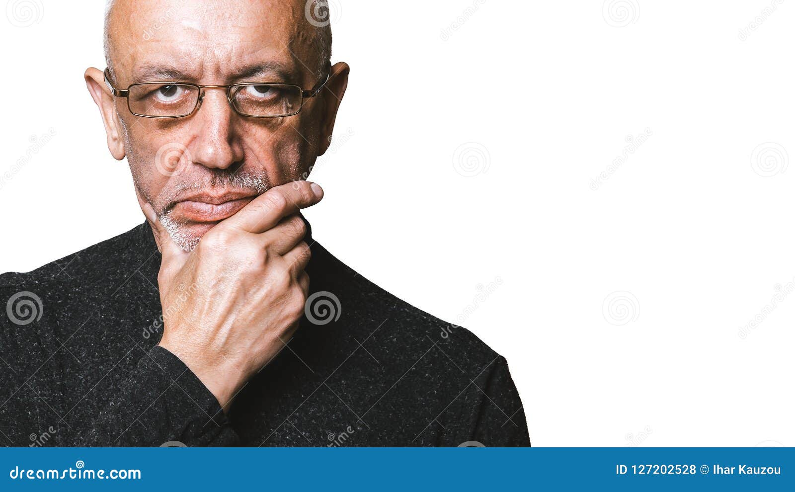 Skeptical senior man stock photo. Image of isolated - 127202528