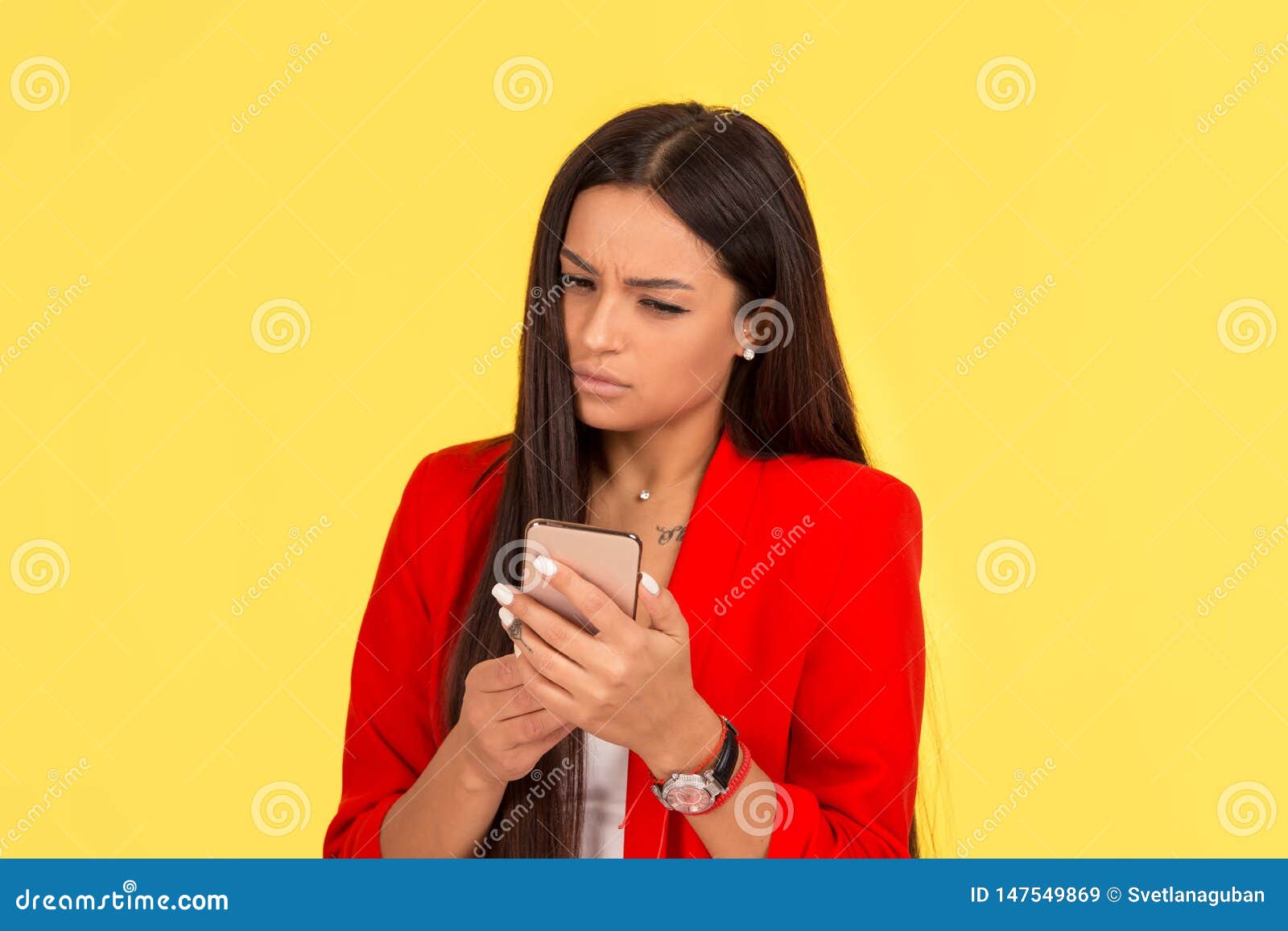 Skeptical Unhappy Serious Woman Looking Texting on Phone Stock Image ... Skeptical Unhappy Serious Woman Looking Texting on Phone Stock Image ...