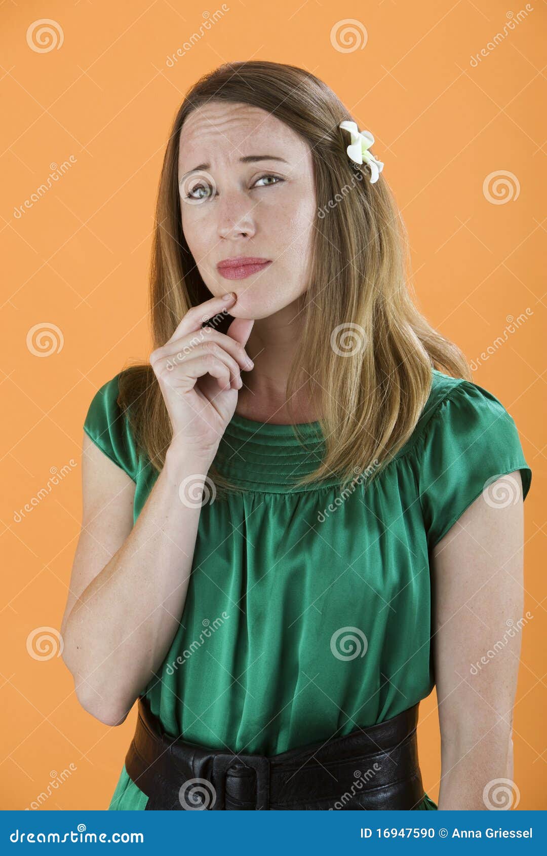 Skeptical Woman stock photo. Image of stress, think, orange - 16947590