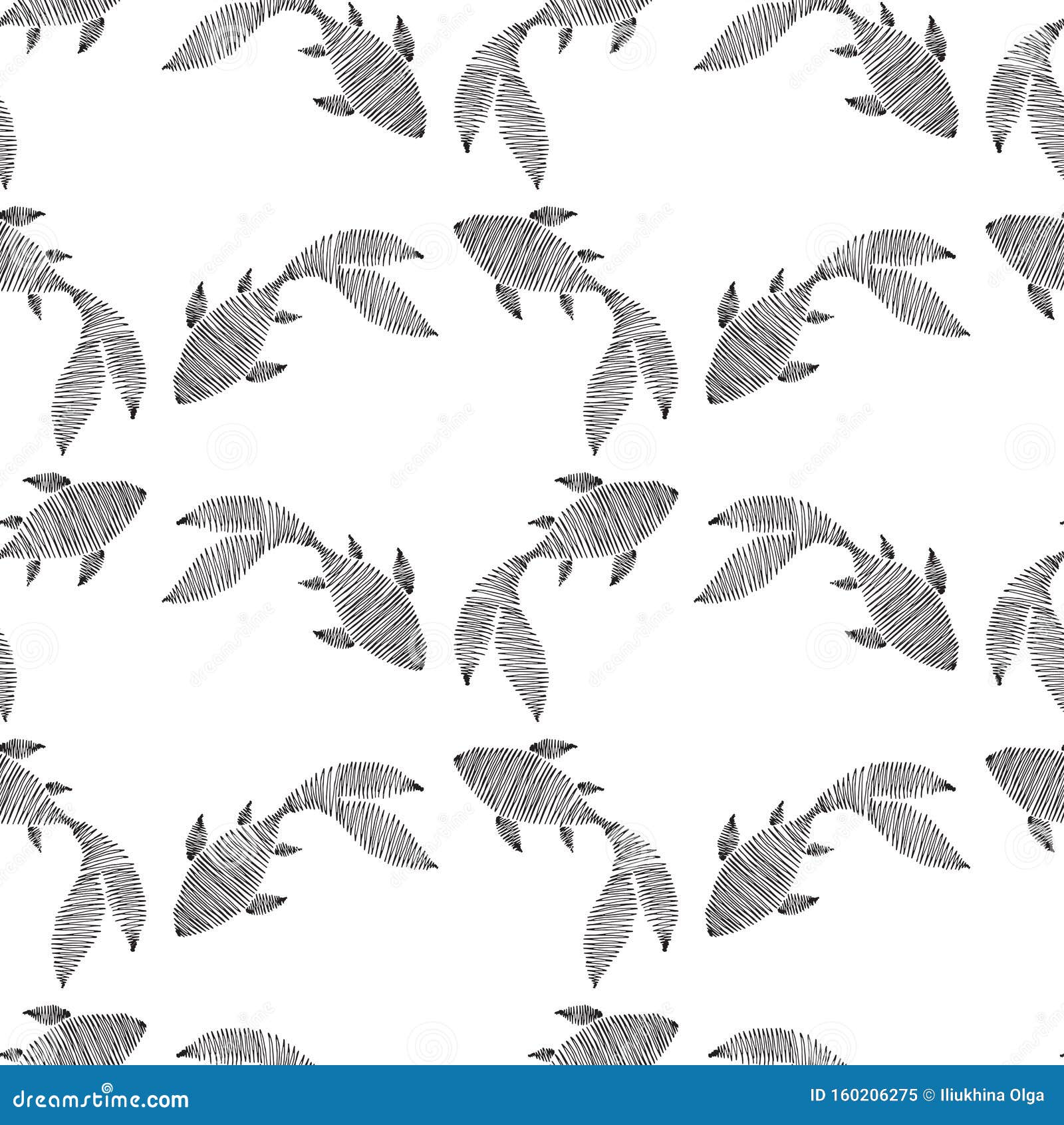 Sketch of Abstract Fish. Seamless Pattern. Stock Image - Image of line ...