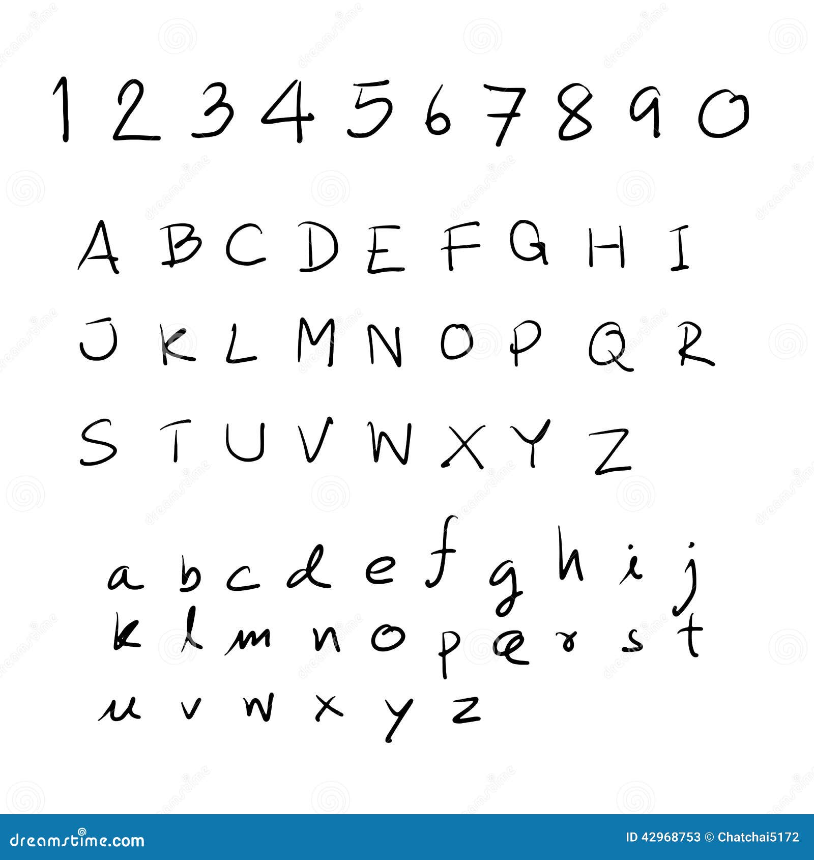 Scrawl Alphabet Font. Uppercase Handwritten Letters And Numbers ...