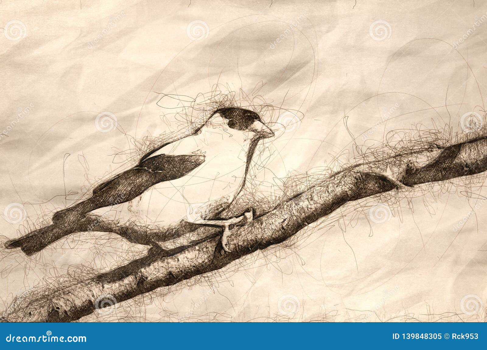 Sketch of American Goldfinch Perched on a Branch Stock Illustration ...
