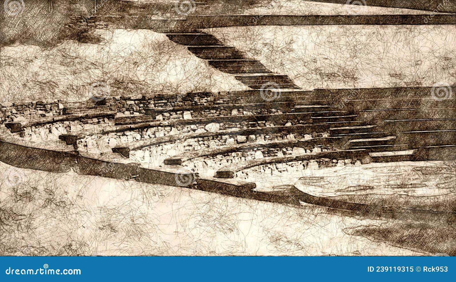 Sketch of Amphitheater Seating Ready for a Performance in the Park ...