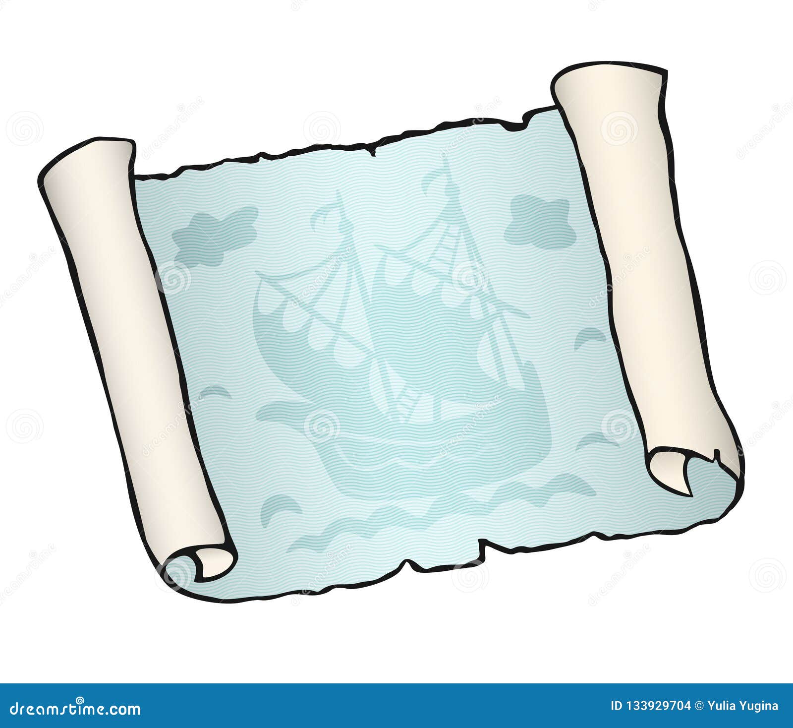 Sketch of Ancient Scroll with Ship, Isolated on White Background ...