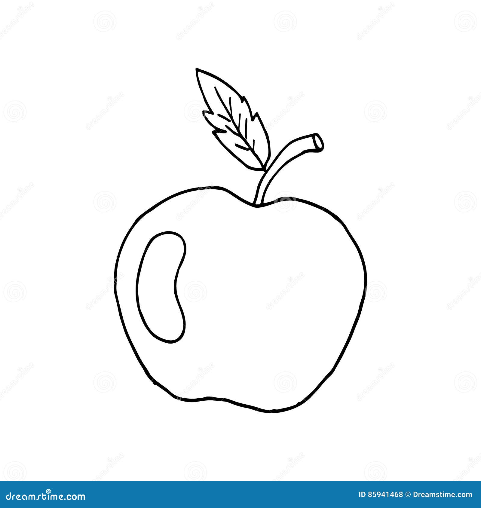 Sketch of an Apple with a Leaf and Patch of Light. Vector Isolated ...