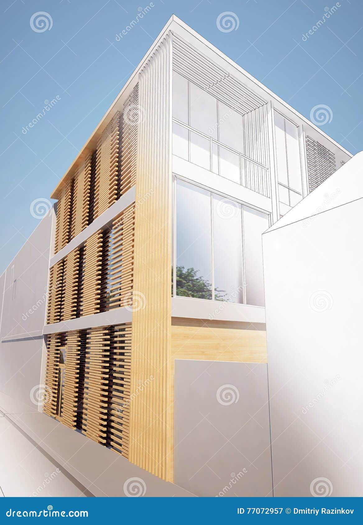 Sketch Architecture Design of Inset House ,3dwire Frame Render Building ...