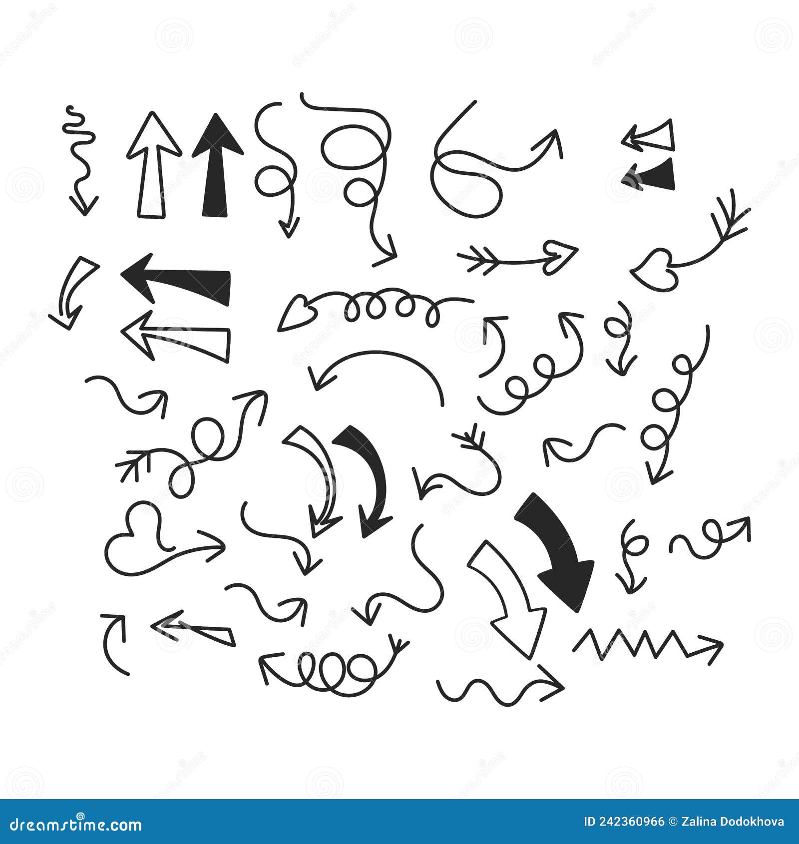 Sketch Arrows. Doodle Black Arrow Direction Line Symbols. Scribble Way ...