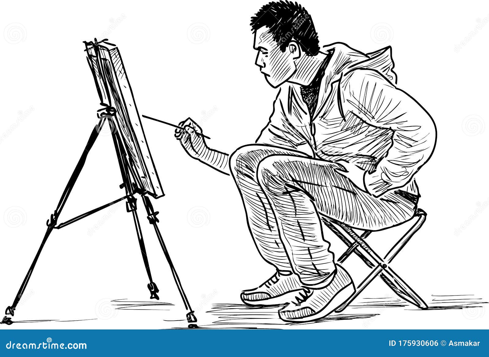 Sketch of Artist Student Paints in Outdoor Stock Vector - Illustration ...