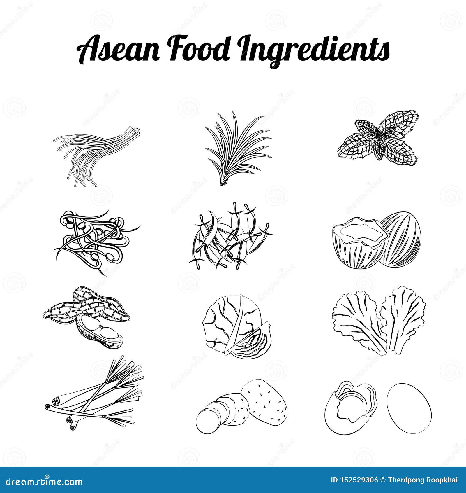 Sketch Asean Food Elements 002 Stock Photo - Image of coconut, asian ...