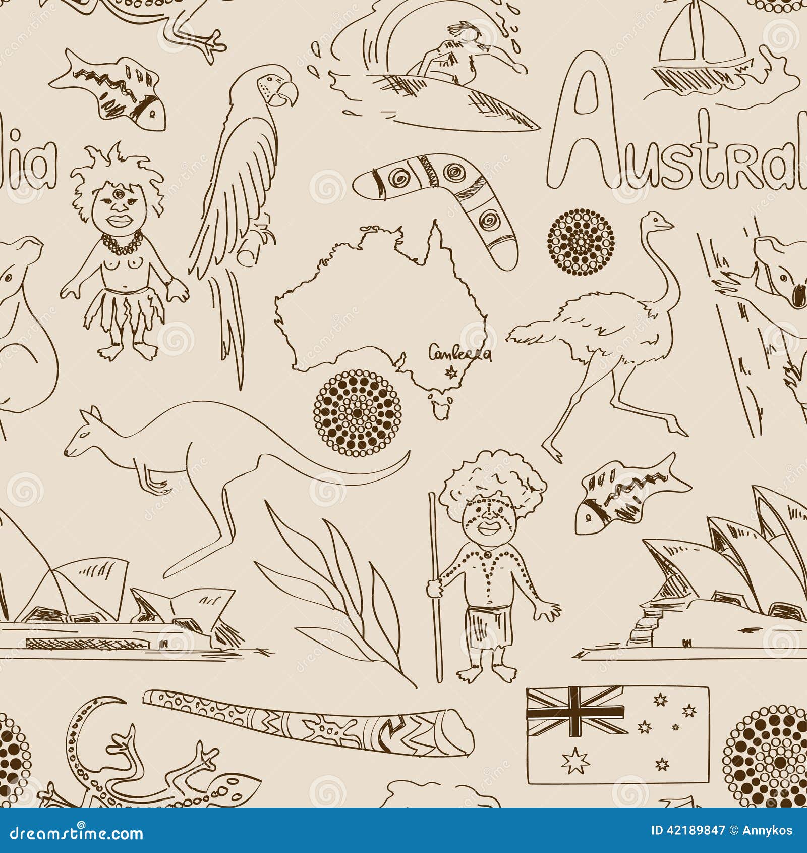 Sketch Australia Seamless Pattern Editorial Photography - Illustration ...