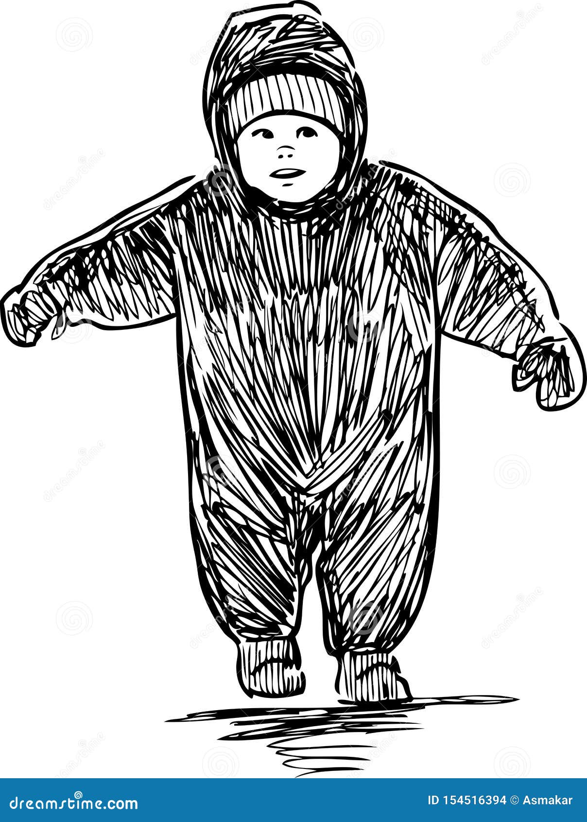 Sketch of a Baby in Overalls Walking on a Stroll Stock Vector ...
