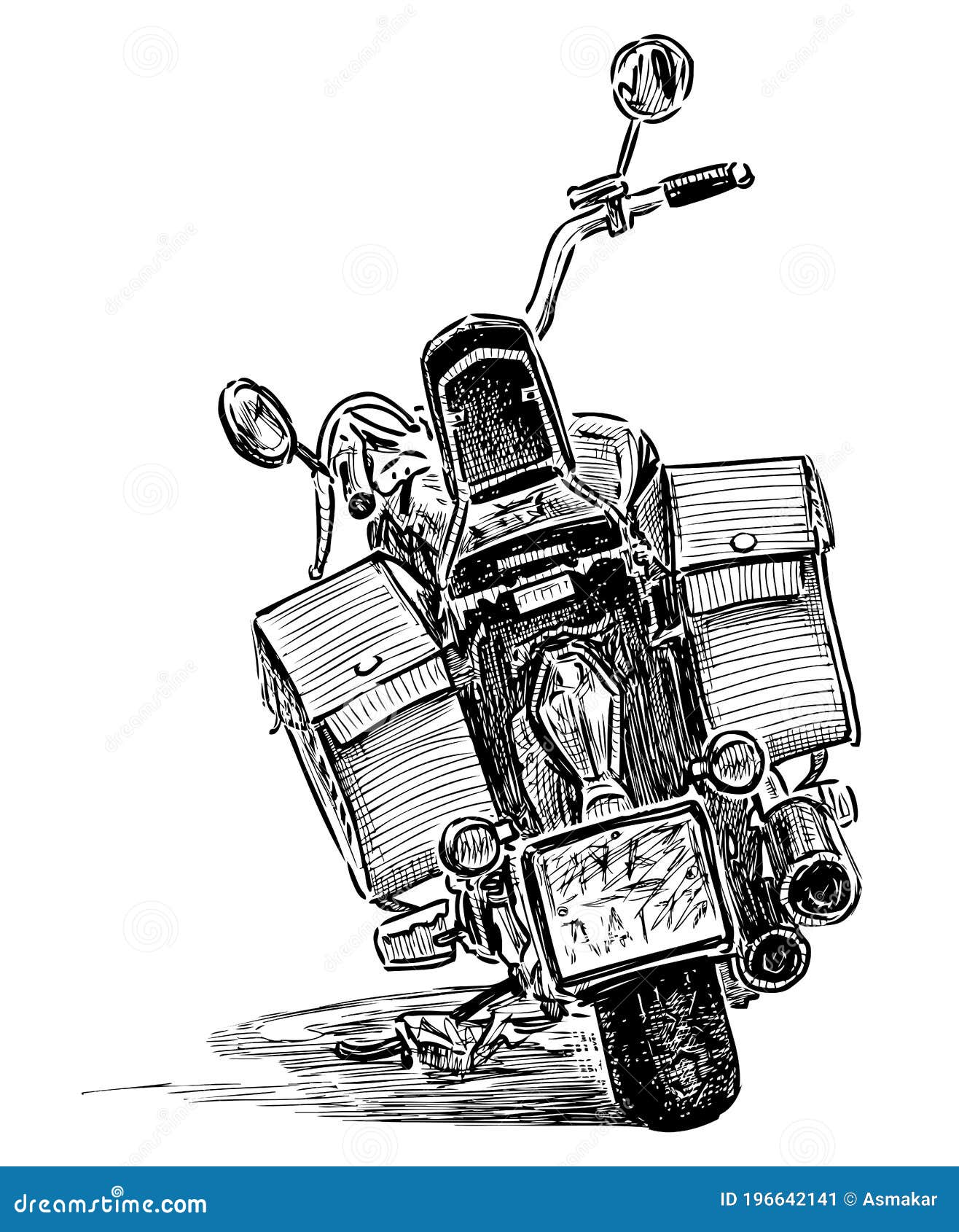 Sketch Back View of Motorbike Standing on Parking Stock Vector ...