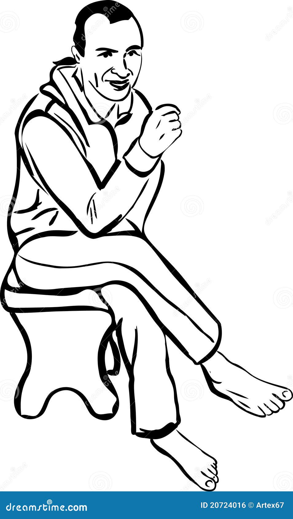 Sketch Barefoot Guy Sitting on a Stool Stock Vector - Illustration of ...