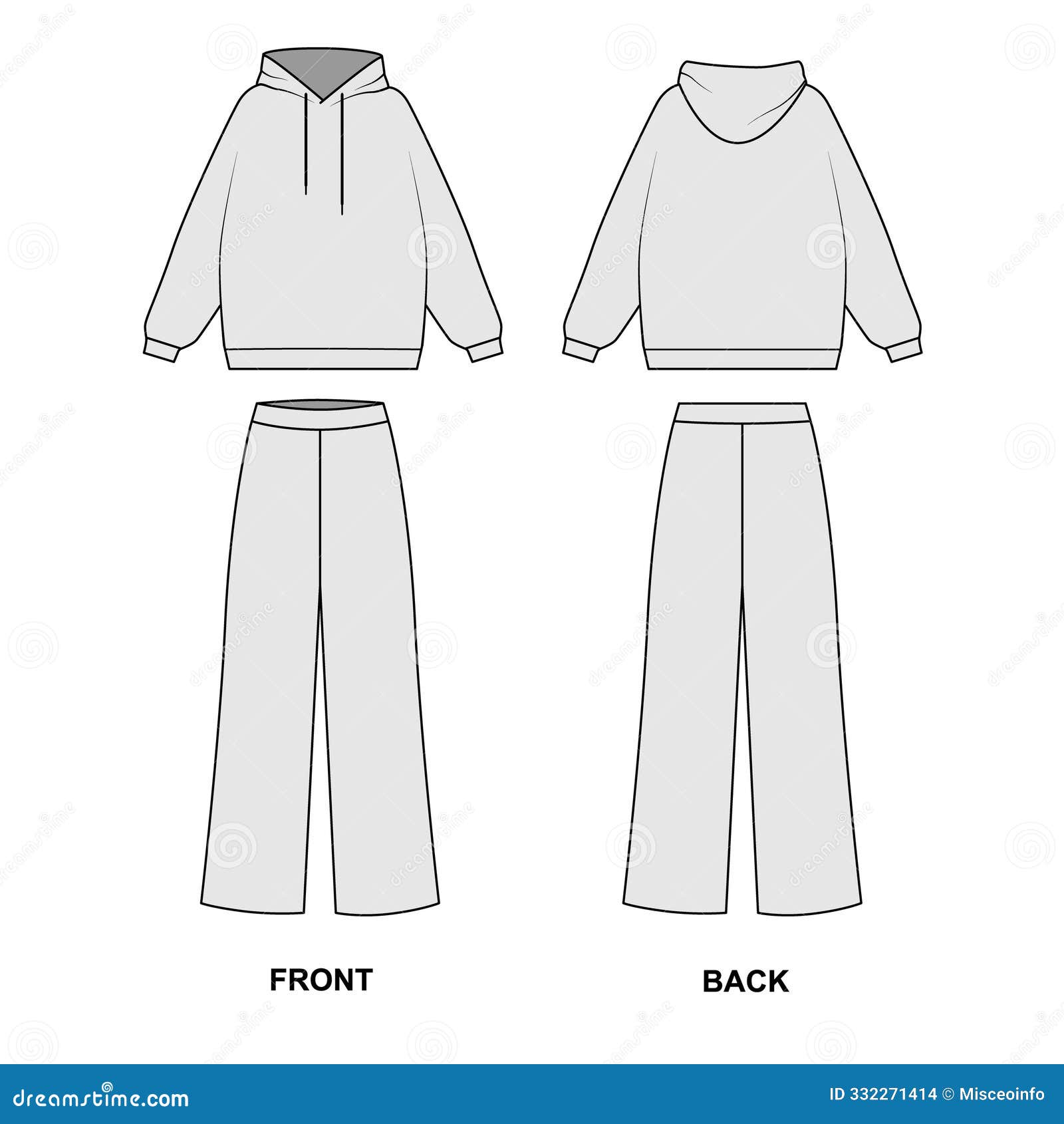 Sketch of Basic Hoodie with Long Sleeve. Sketch of Straight Sweatpants ...