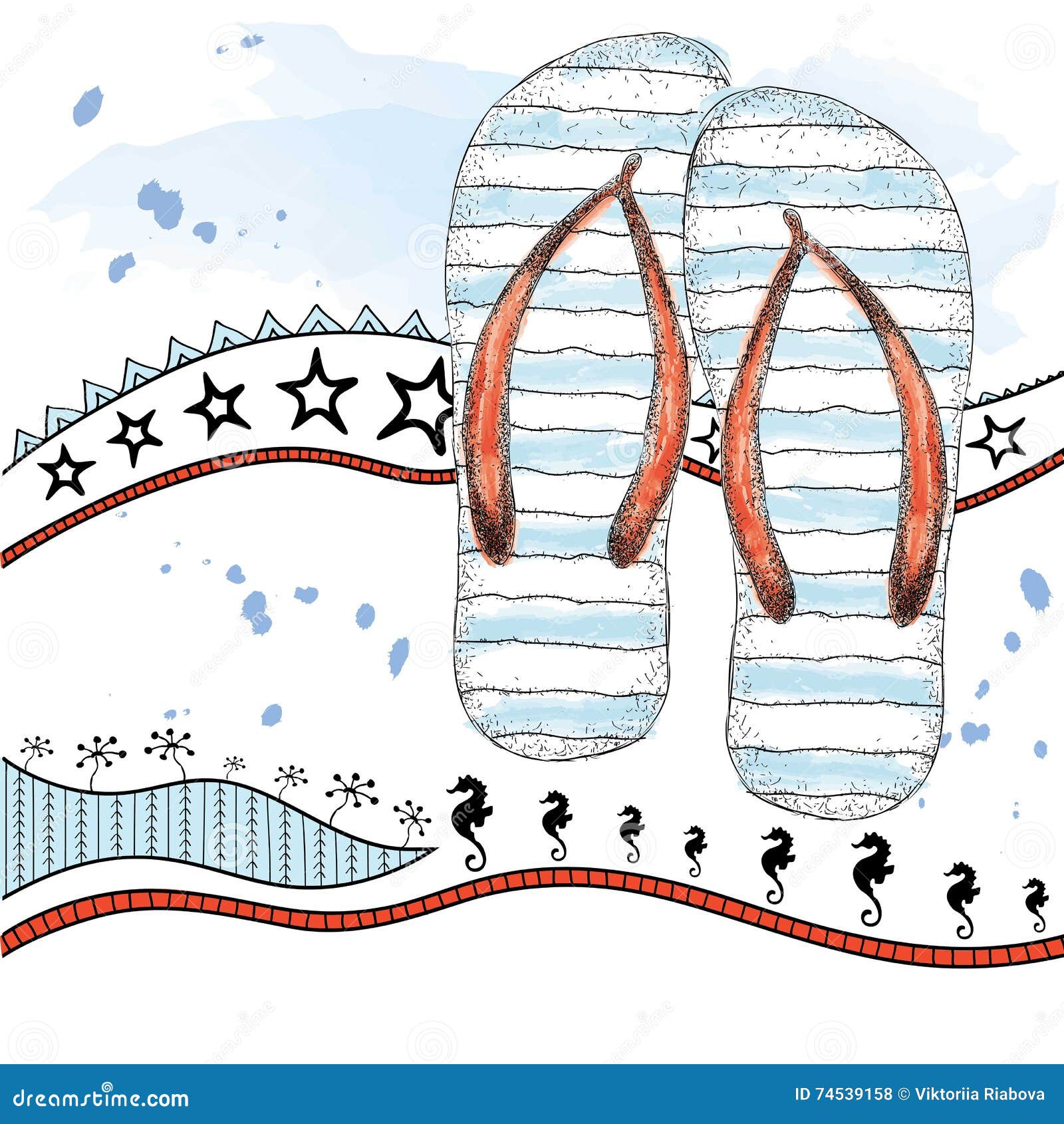 Sketch of Beach Slippers. Summer Shoes. Vector Illustration Stock ...