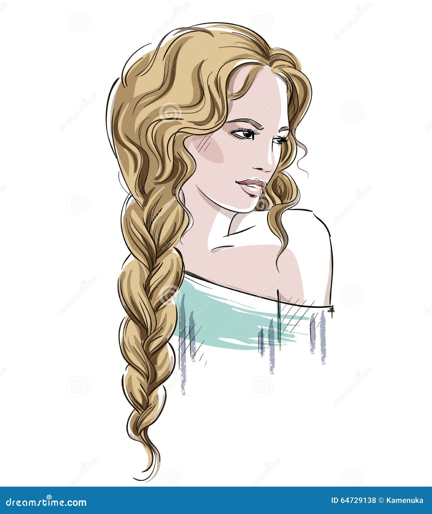 Sketch Of A Beautiful Girl With Braid Fashion Illustration Stock Vector Image 64729138