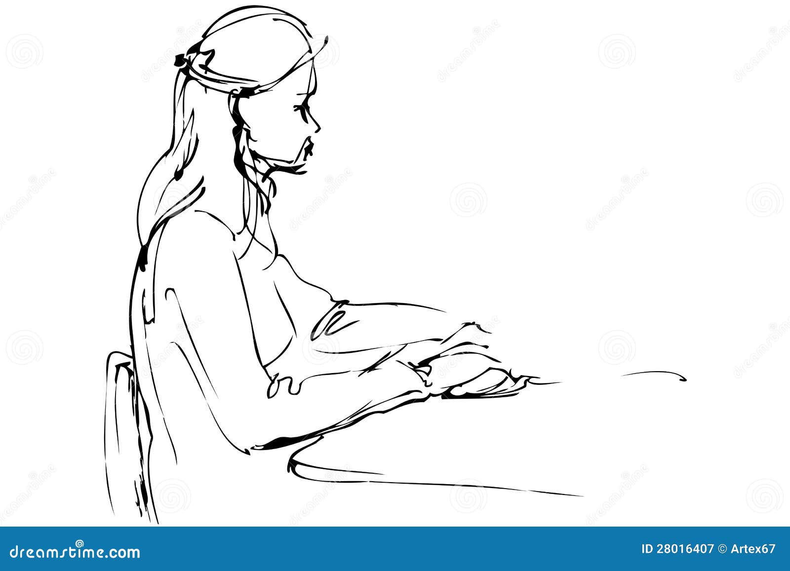 Sketch a Beautiful Girl is at a Table Stock Vector - Illustration of ...