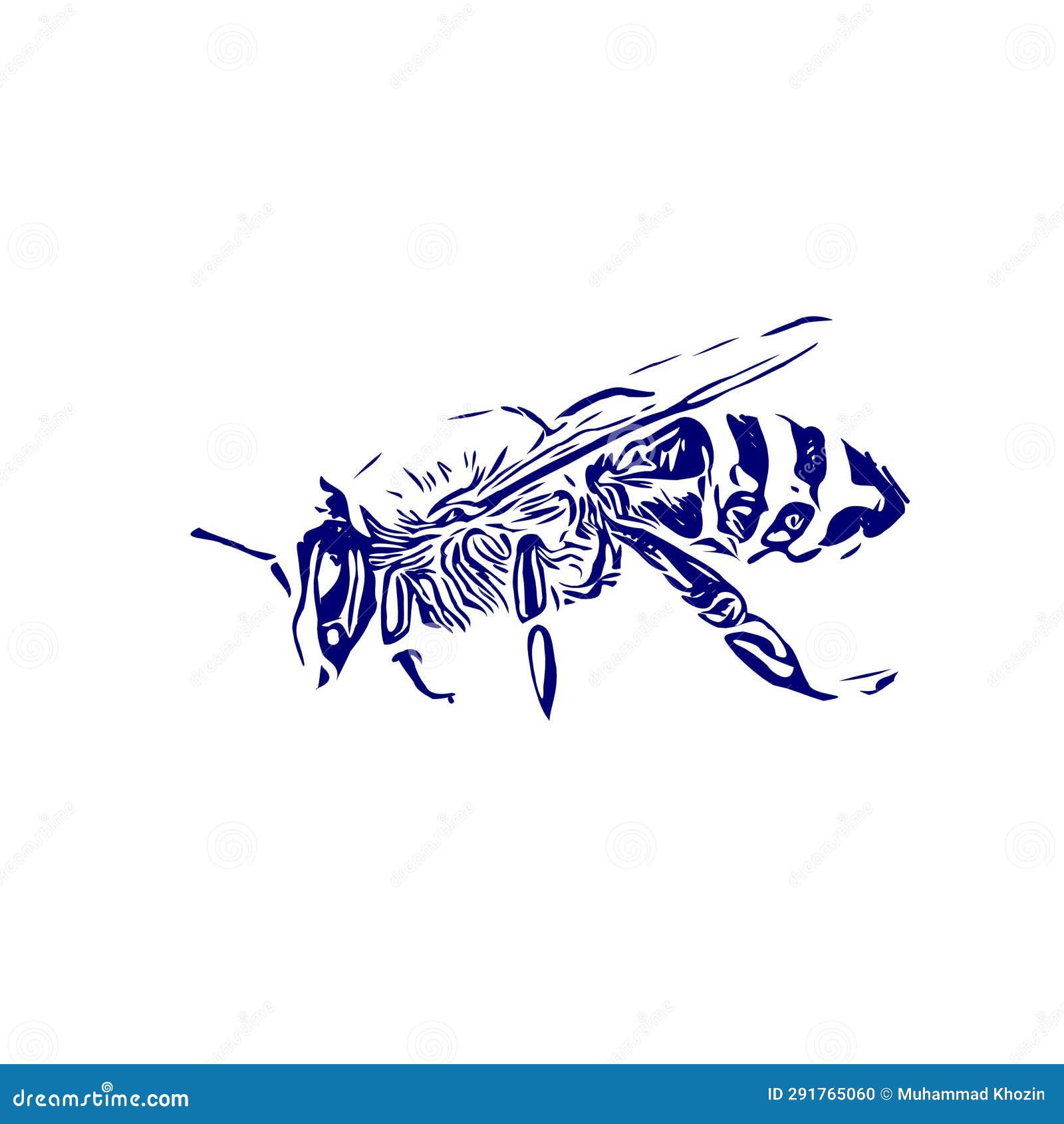 Sketch of a Bee with Blue Shading for a Logo and Illustration of a Bee ...