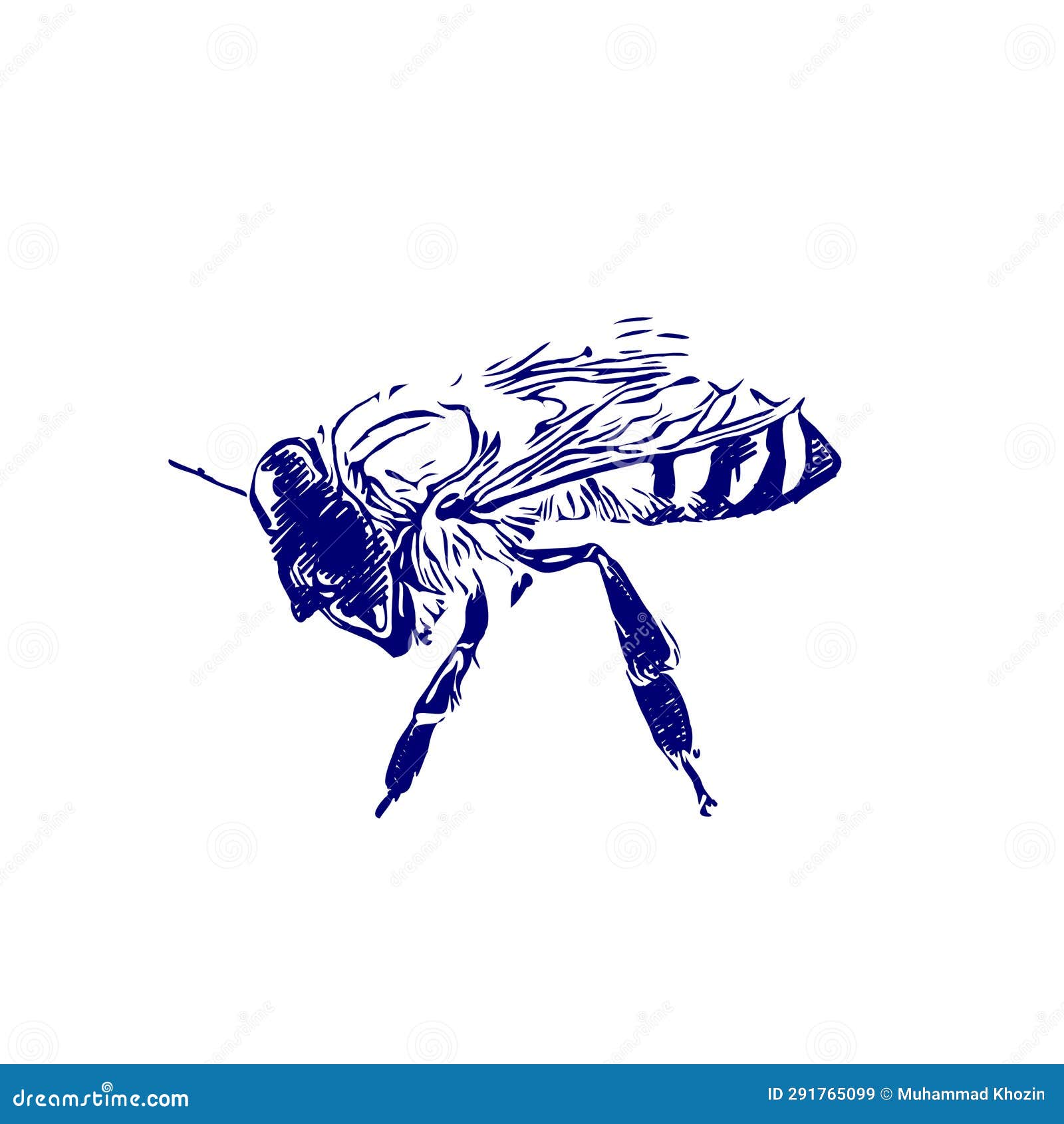 Sketch of a Bee with Blue Shading for a Logo and Illustration of a Bee ...