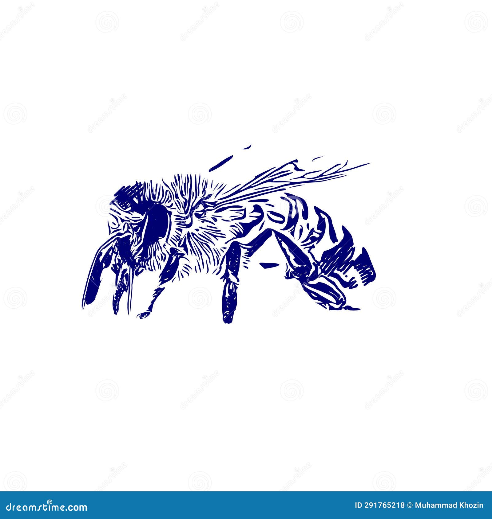 Sketch of a Bee with Blue Shading for a Logo and Illustration of a Bee ...