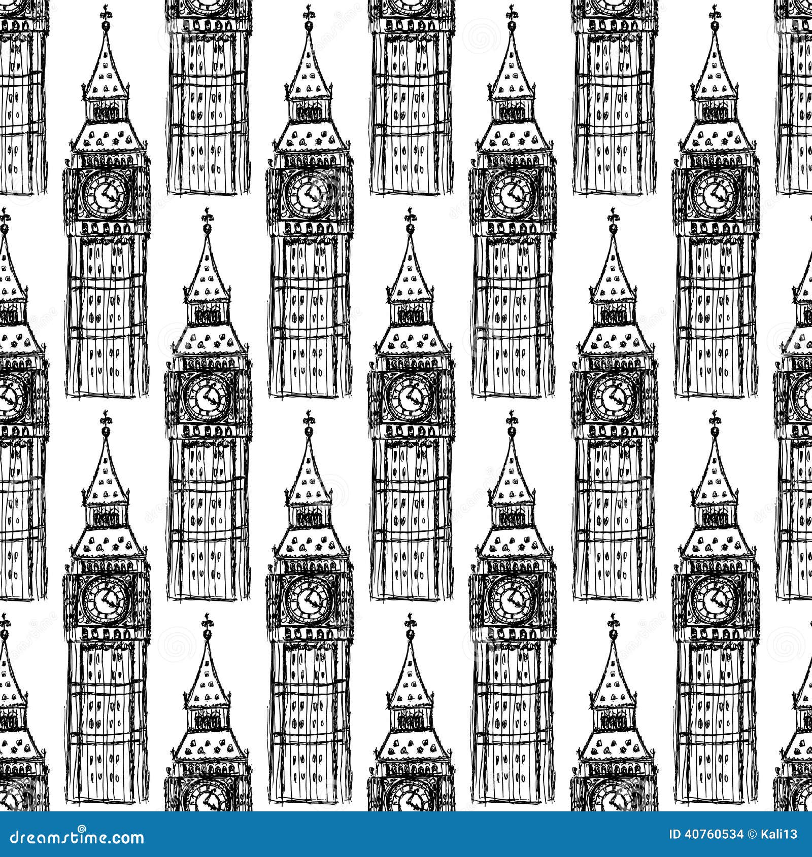 Sketch Big Ben, Vector Seamless Pattern Stock Vector - Illustration of ...