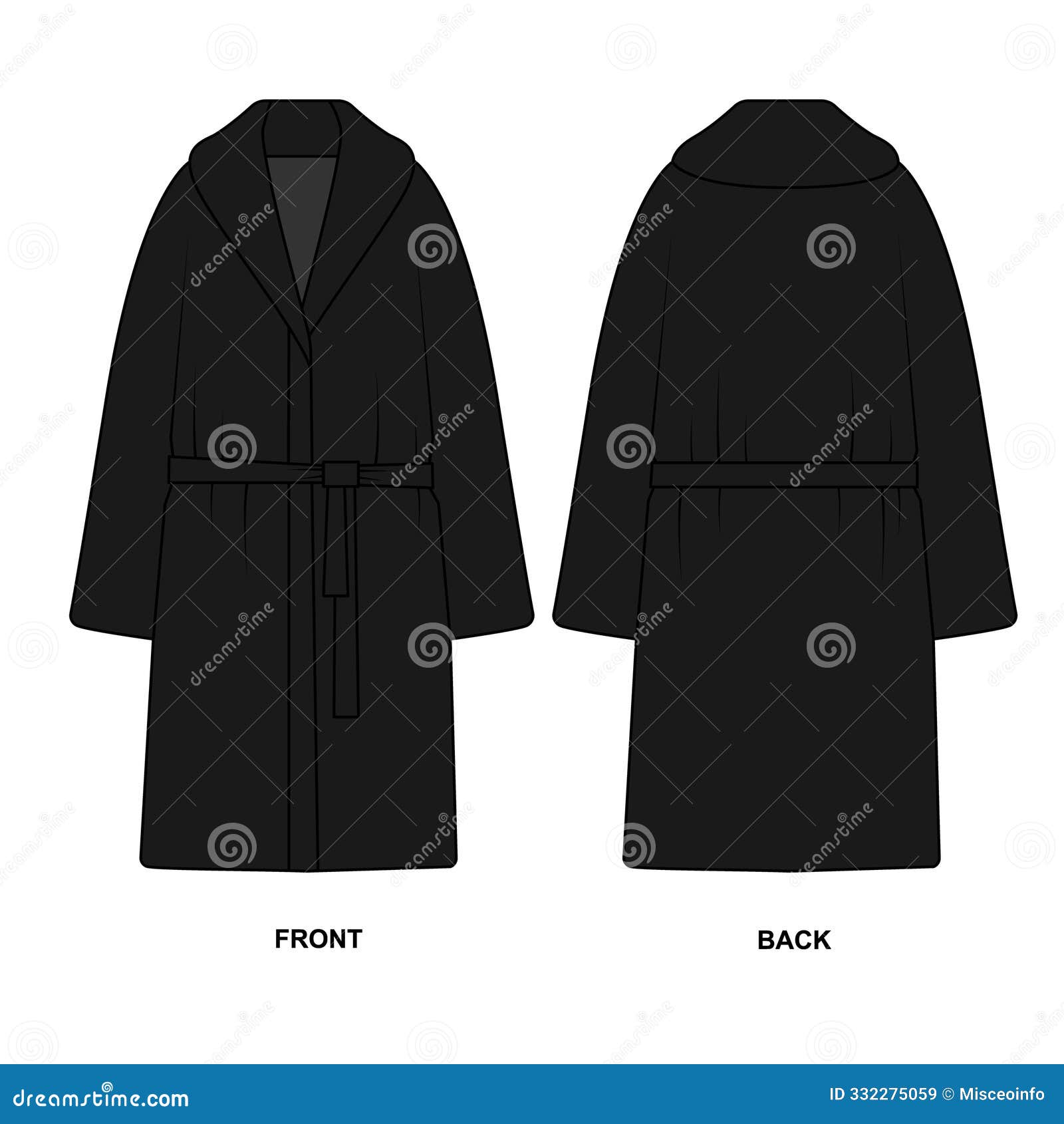 Sketch Black Bathrobe, Front and Back View. Stock Image - Illustration ...