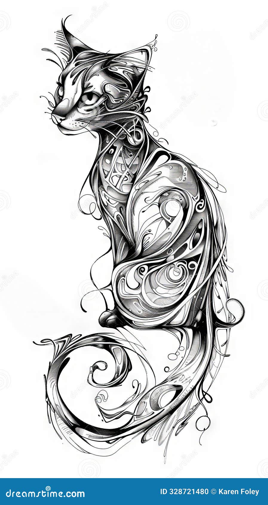 Sketch of Black Cat on White Stock Illustration - Illustration of ...