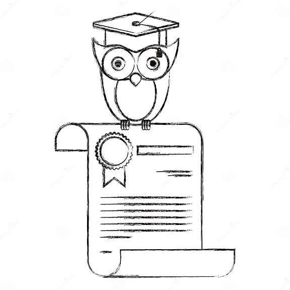 Sketch Blurred Silhouette of Owl Knowledge in Certificate Stock Vector ...