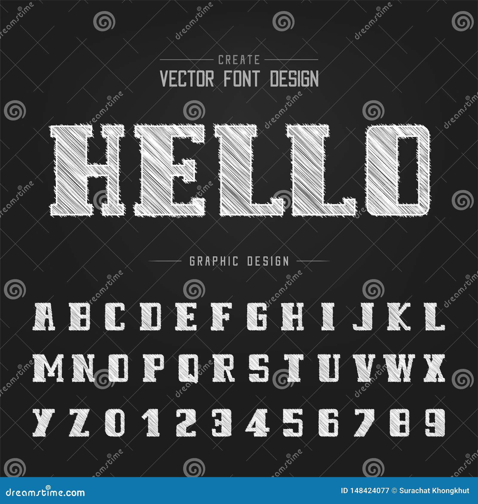 Sketch Bold Font and Alphabet Vector, Chalk Script and Number Design ...