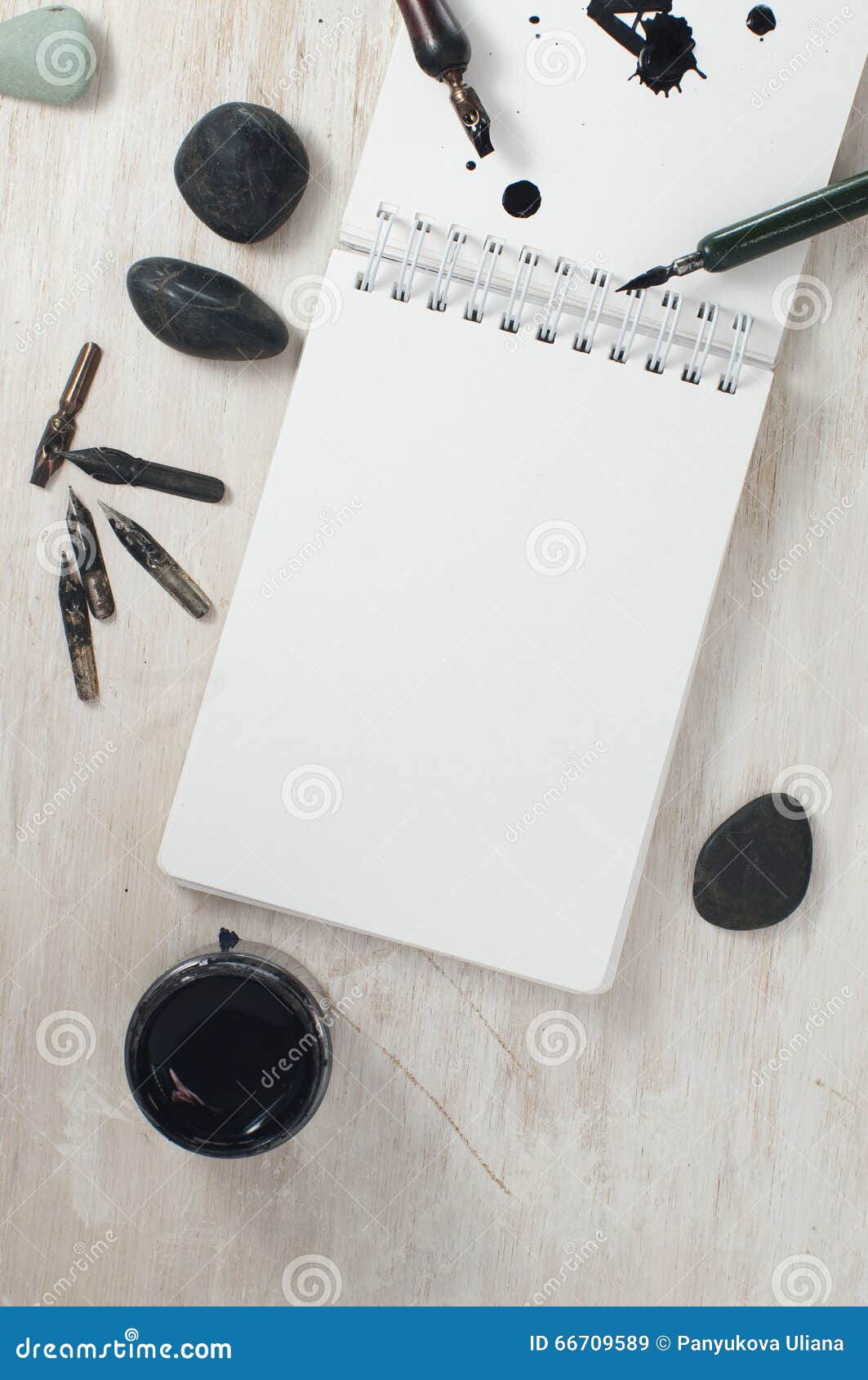 Sketch Book, Ink and Drawing Pen on a Table Stock Image - Image of ...