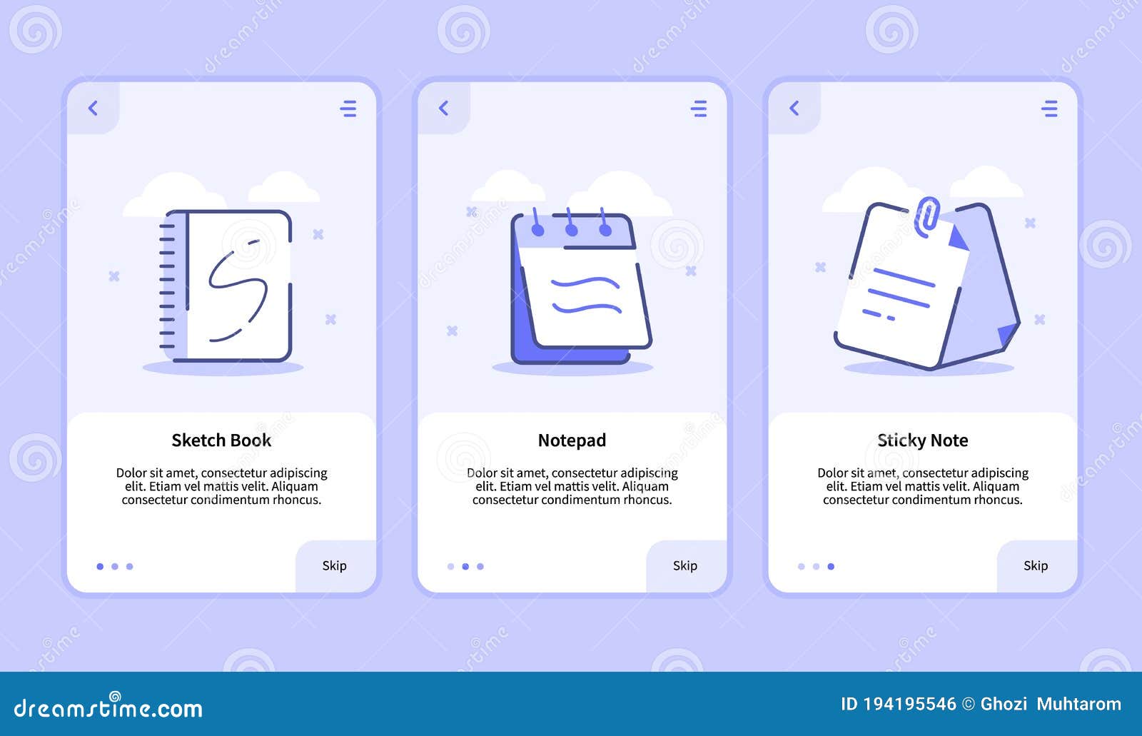 Sketch Book Notepad Sticky Note Onboarding Screen for Mobile Apps ...