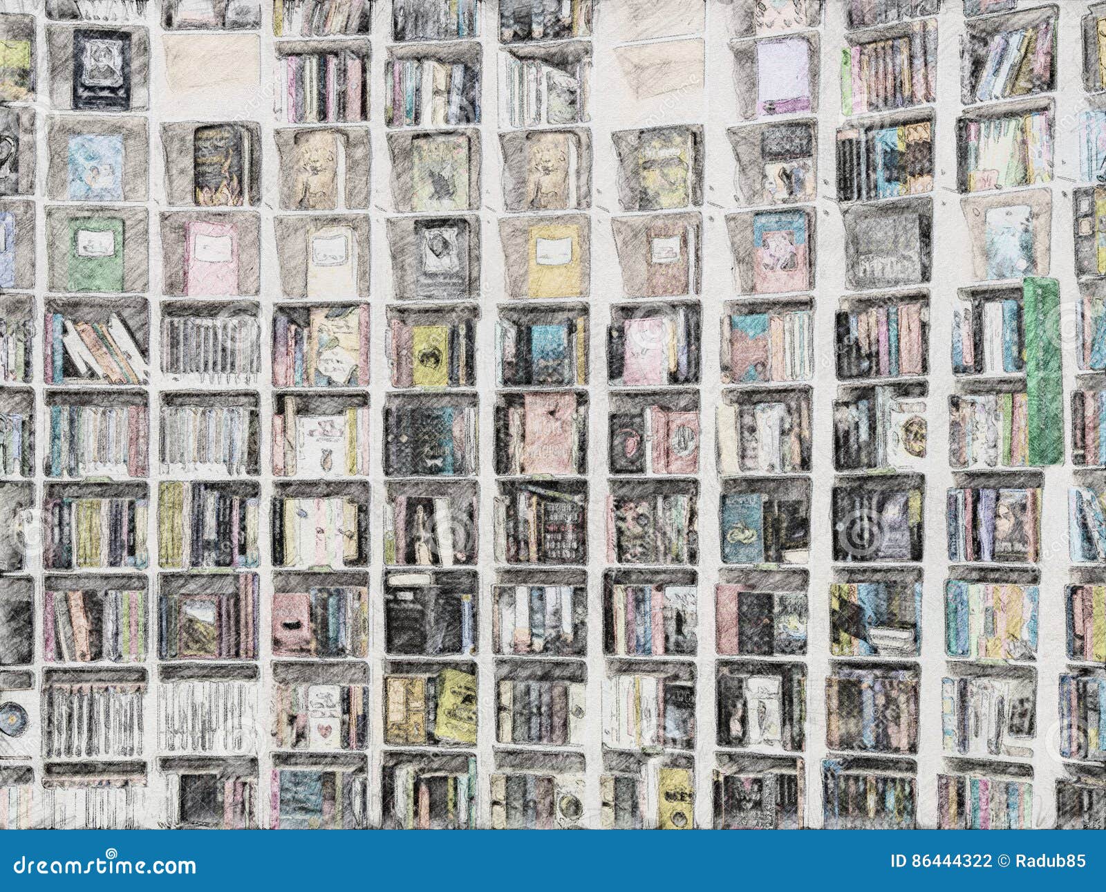 Sketch of Books in Bookstore Stock Photo - Image of interior, bookshelf ...