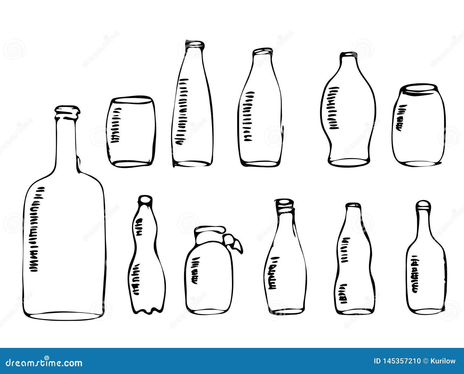 Sketch Bottles. Vector Illustration Isolated on a White Background ...