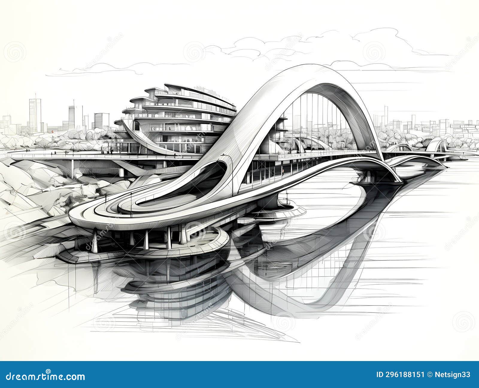 Sketch of the Bridge Project in Hand-drawn Style Stock Image - Image of ...