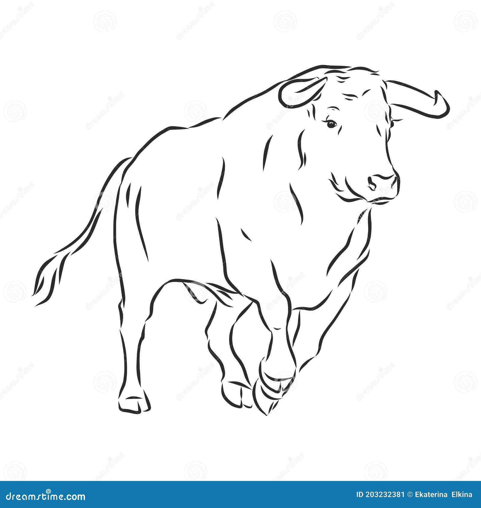 Sketch Bull. Vector Hand Drawn Illustration. Side View. Bull Vector ...