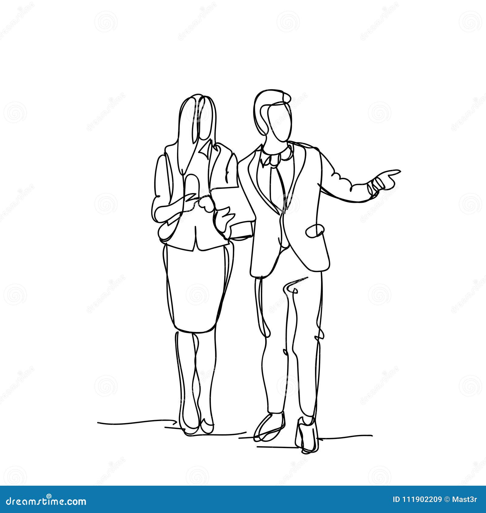 Sketch Business People Couple Businessman Point Finger Doodle Male And