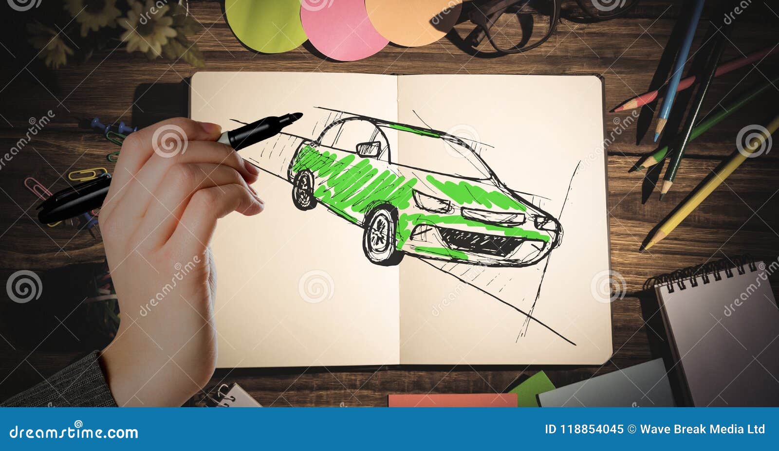Sketch of Car and Hand Drawing Stock Image - Image of development ...