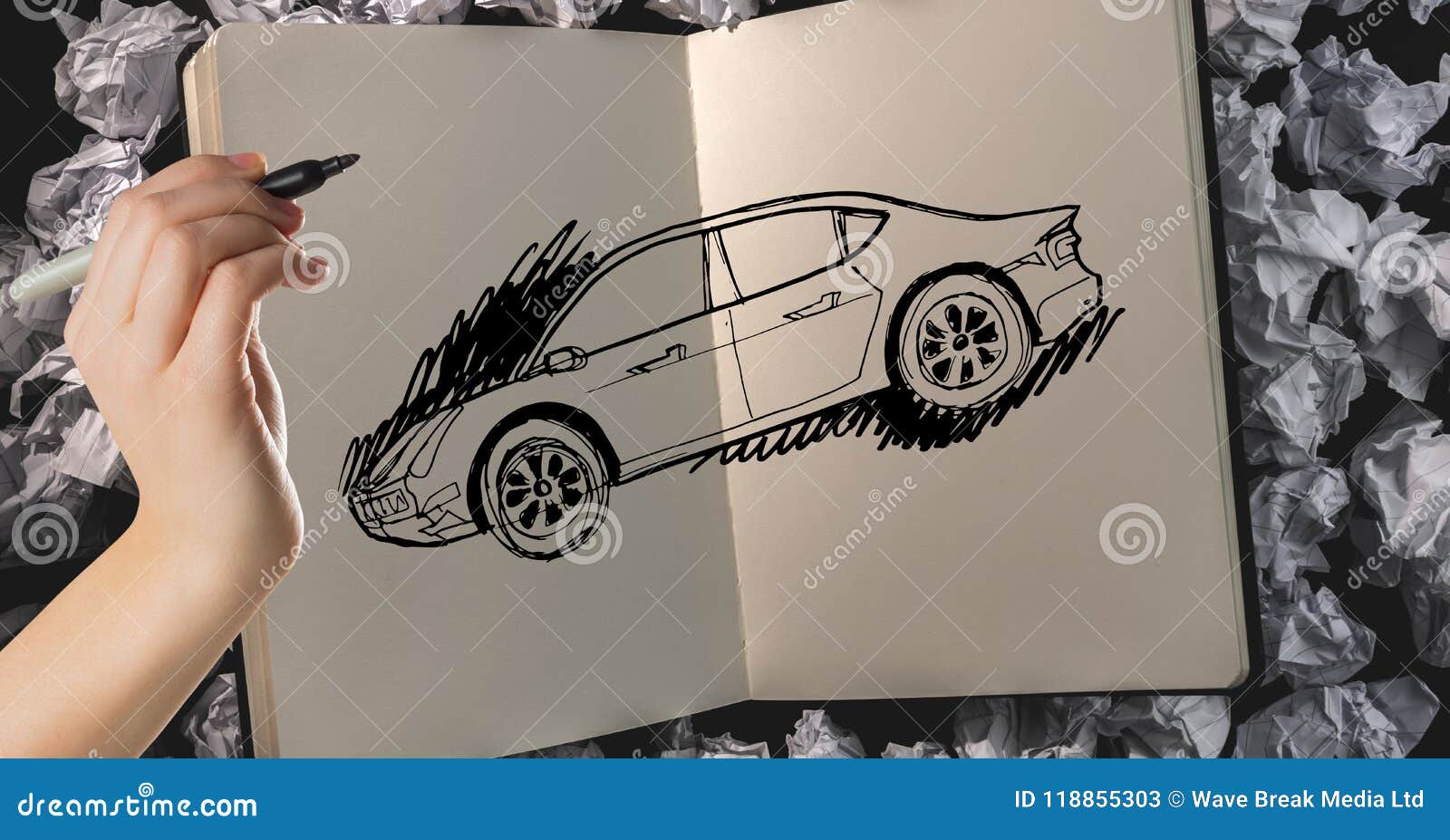 Sketch of Car and Hand Drawing Stock Image - Image of sketching ...