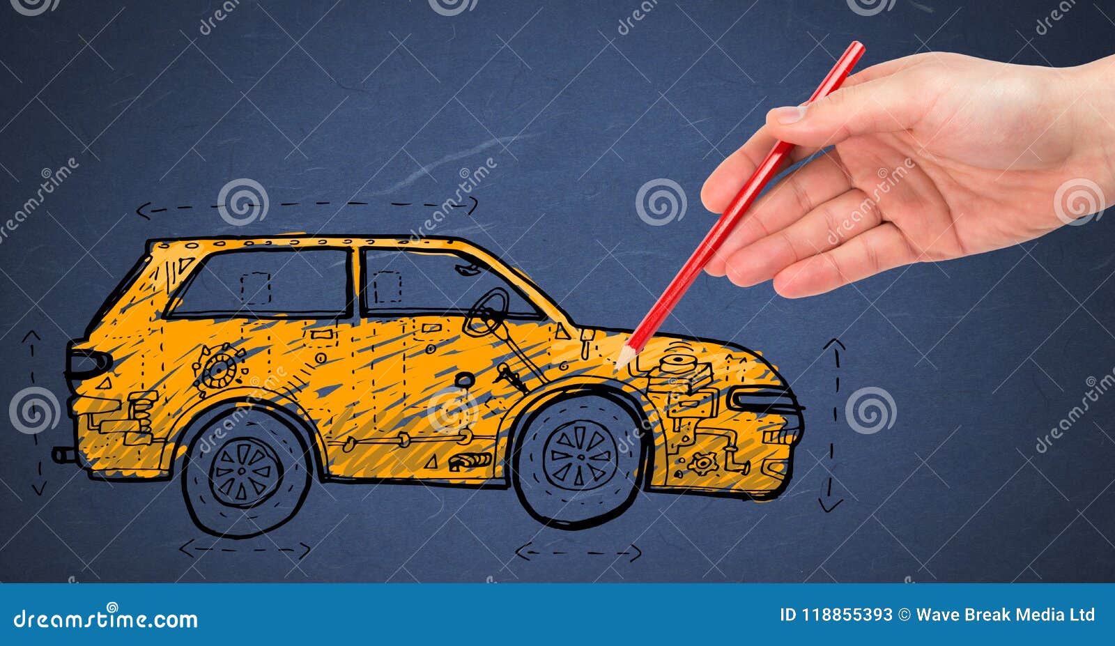 Sketch of Car and Hand Drawing Stock Image - Image of planning, detail ...