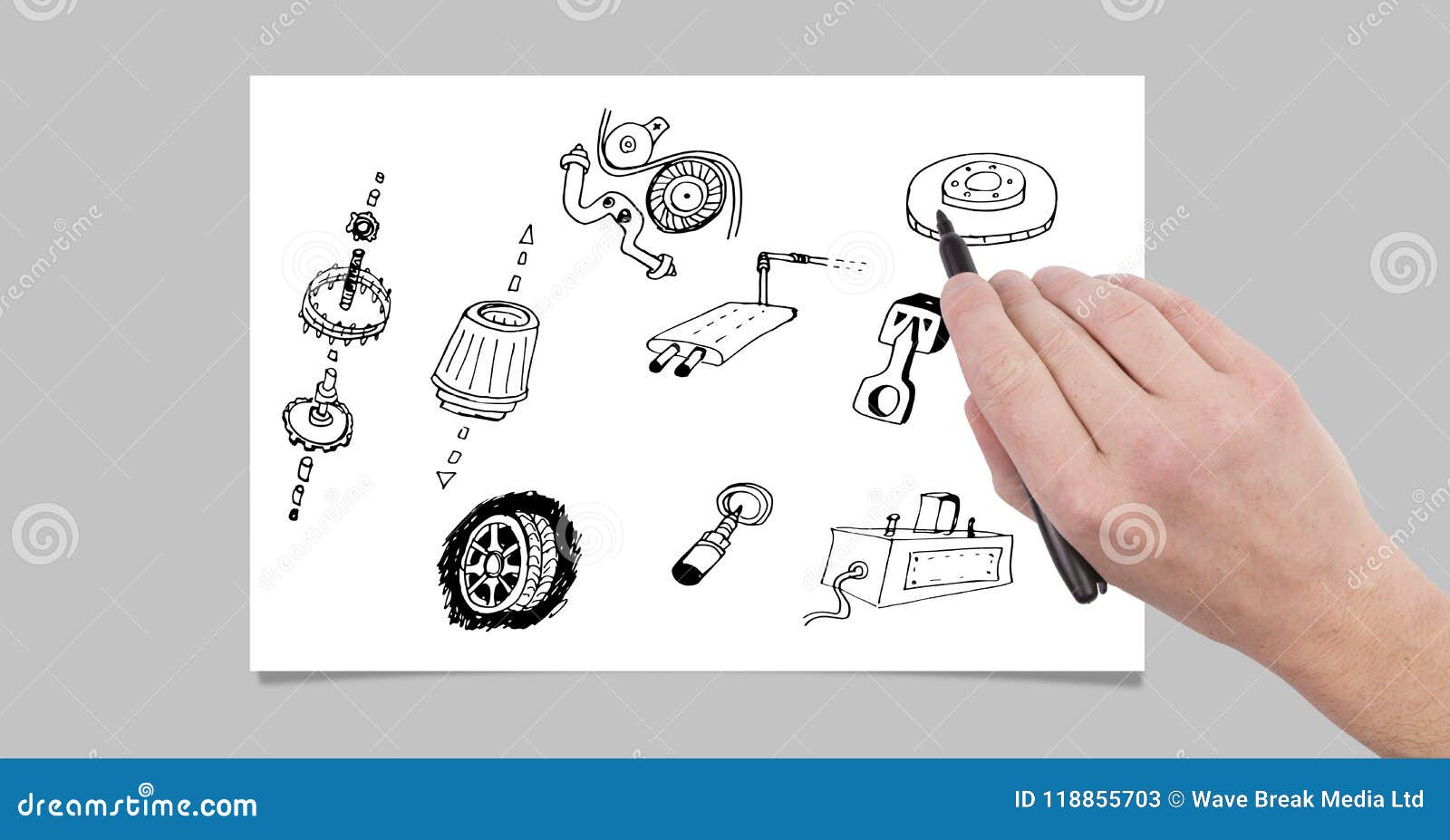 Sketch of Car Mechanic Elements and Hand Drawing Stock Image - Image of ...