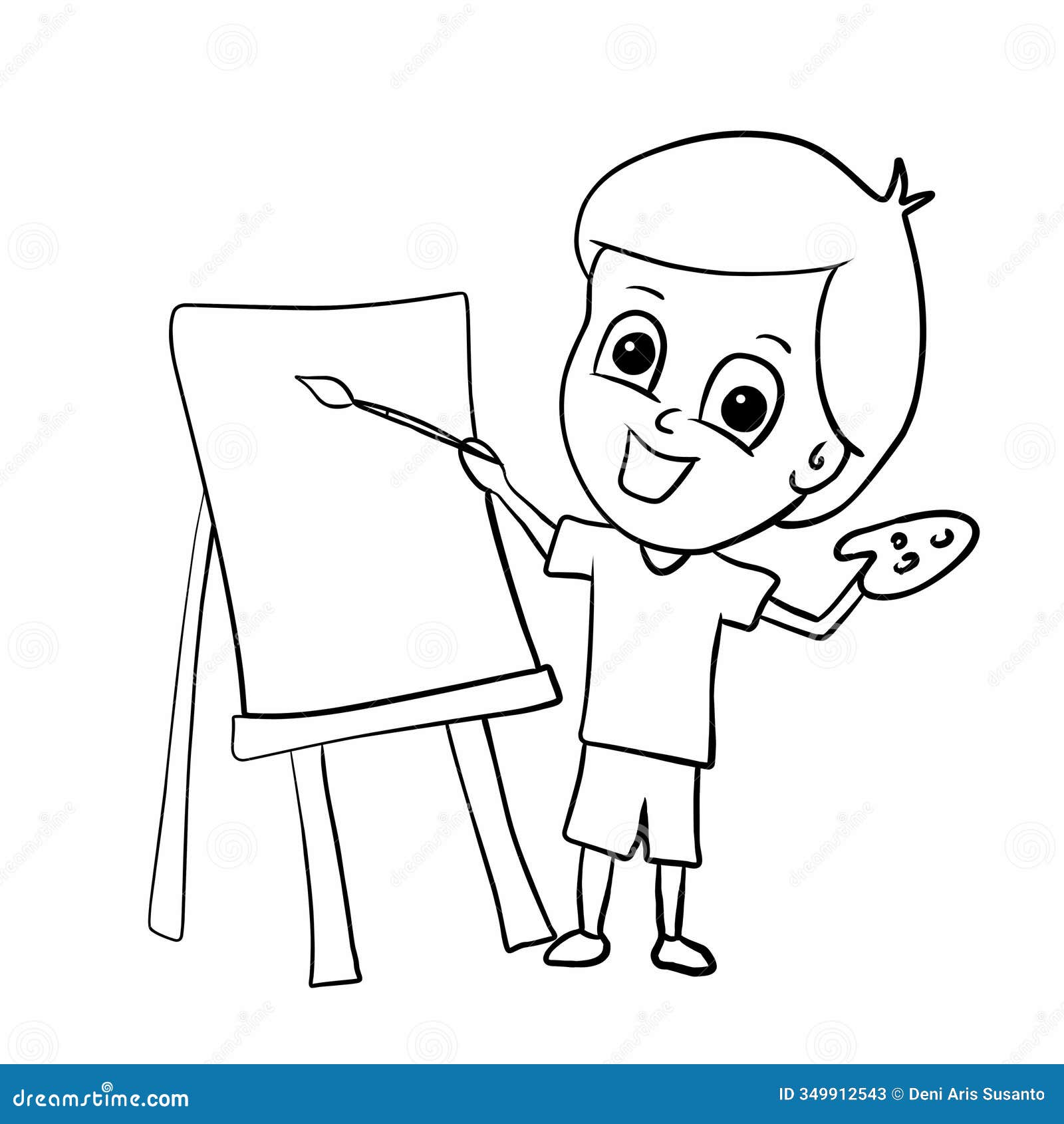 Sketch Cartoon Boy Painting Stock Illustration - Illustration of ...