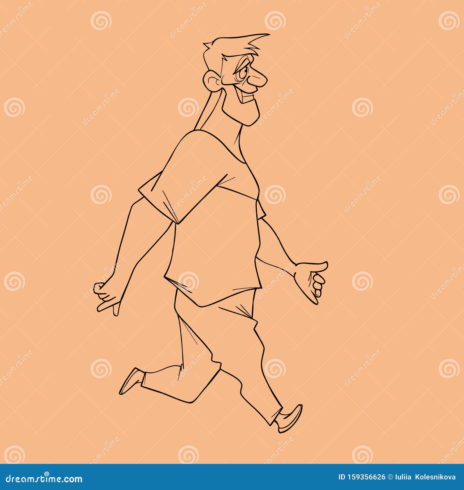 Sketch of Cartoon Fast Paced Smiling Hefty Joyful Man Stock Vector ...