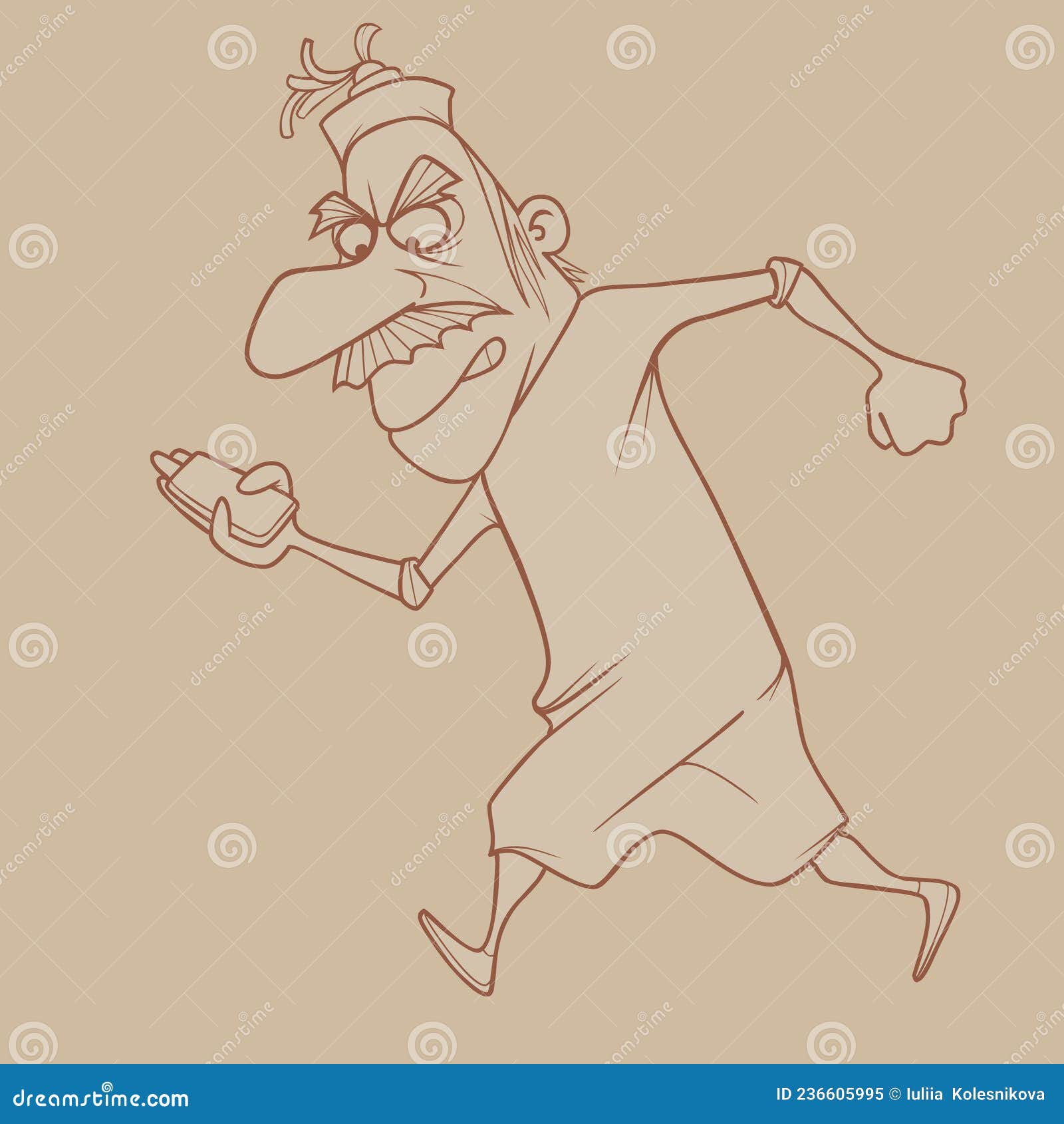 Sketch of Cartoon Tense Man Walking Fast Looking into Smartphone Stock ...