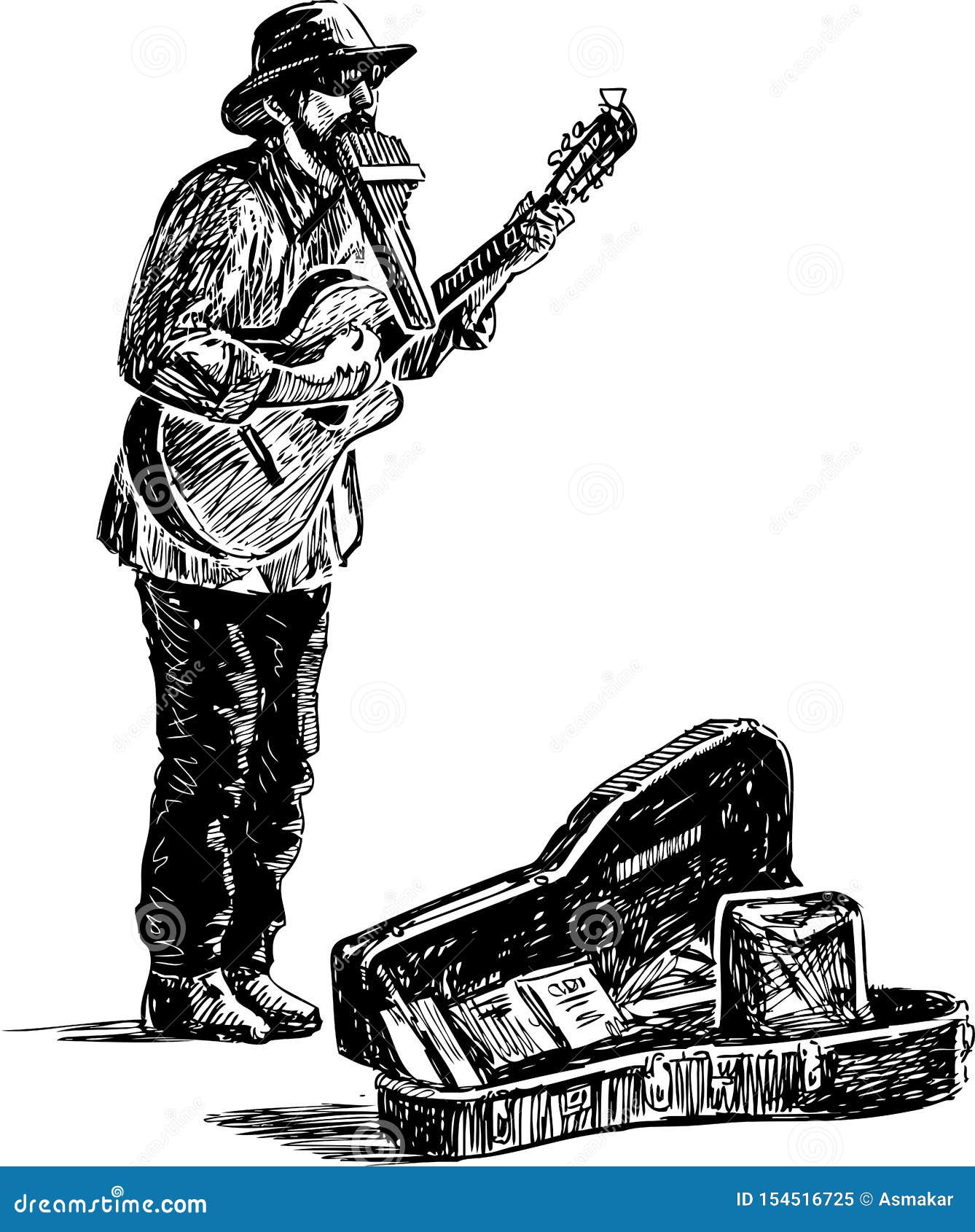 Sketch of a Casual Busker Playing on a Street Stock Vector ...