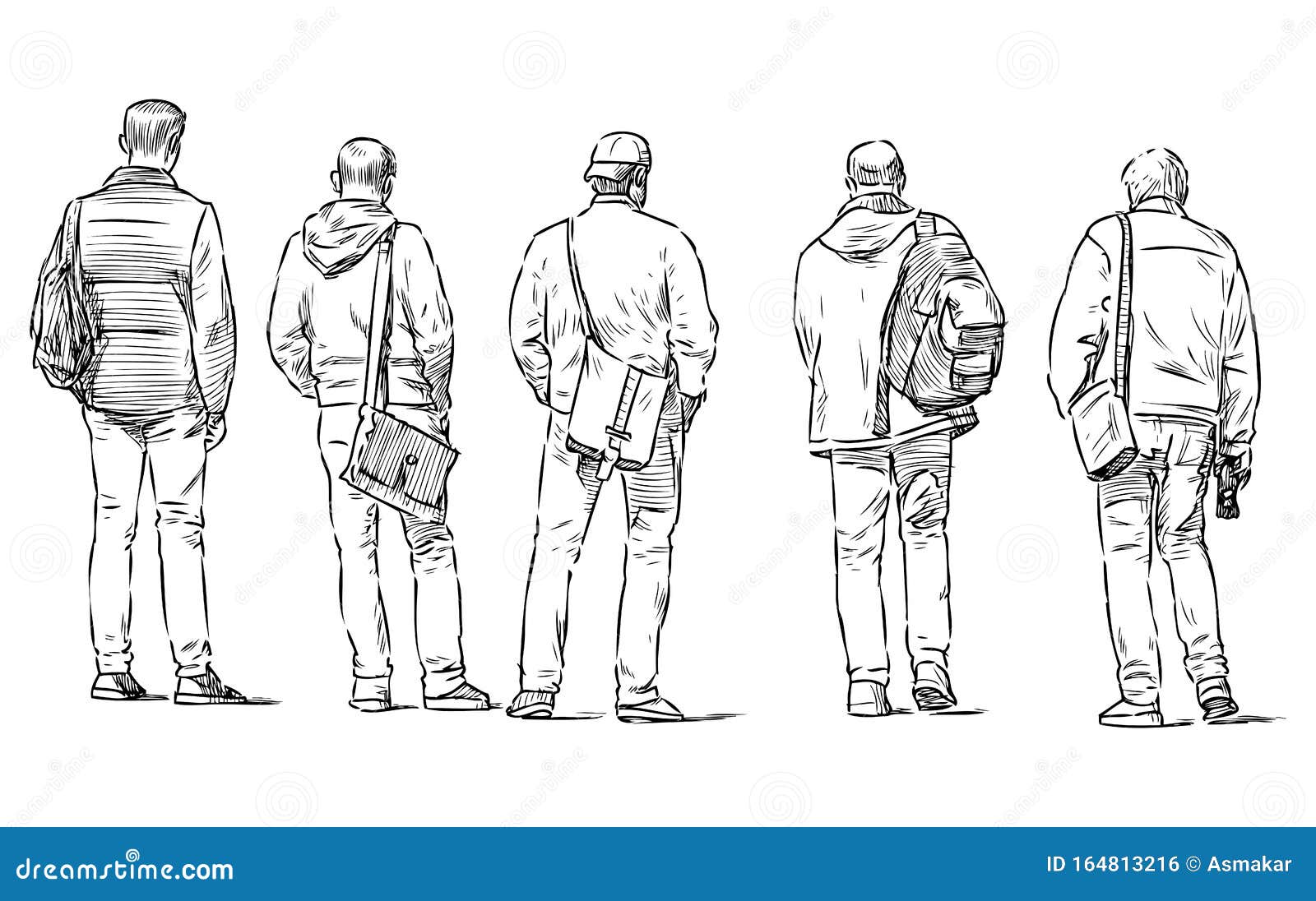 Sketch of Casual Citizens Standing by at Crosswalk Stock Vector ...